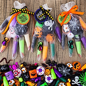 POPGIFTU Halloween Party Favors for Kids, 24 Pack (242PCS) Gloves Stuffed Toys Bulk, Non-Candy Halloween Treat Bags Fillers for Halloween Party Supplies Pinata Classroom Prizes