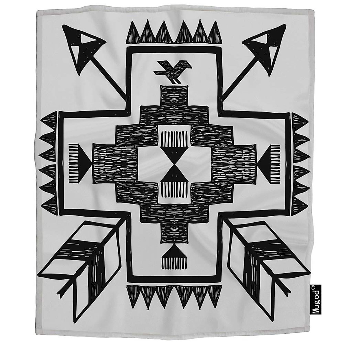 Mugod Native American Style Throw Blanket Tribal Black and White Geometric Arrow Ethnic Soft Cozy Fuzzy Warm Flannel Blankets Decorative for Baby Toddler Swaddle Dog Cat 30X40 Inch