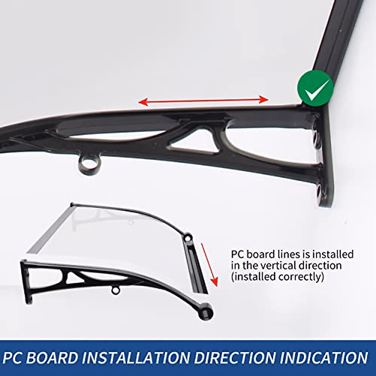 UEMMILLY Window Door Awning Canopy UPF 50+, Aluminum Black Bracket Polycarbonate Board.Front Doors/Windows Overhang Awning for Sun Shutter, UV, Rain, Snow Protection Solid Sheet