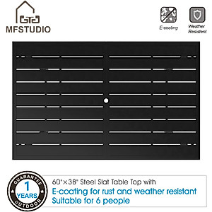 MFSTUDIO 7 Piece Outdoor Patio Dining Set 6 Spring Motion Cushion Chairs, 1 Rectangular Table with 1.57" Umbrella Hole Furniture Sets for Lawn Backyard Garden