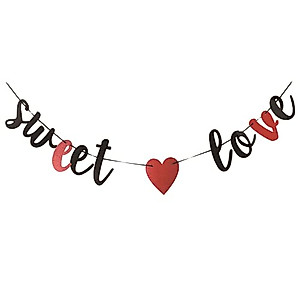 Sweet love Banner - Love is Sweet banner black Glitter & Red Glitter Heart Cardstock Paper Perfect Decoration for Valentine's Day Party/ Engagement / Wedding Anniversary Bridal Shower Decoration