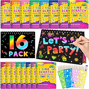 pigipigi Scratch Art-Craft Notebook: 16 Pack Rainbow Scratch Party Favor Kid Paper Craft Project Art Supply for Girls Boys Age 3 4 5 6 7 8 9 10 11 Year Old Toy Christmas Birthday Gift Activity