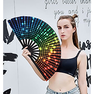 Amajiji Large Folding Hand Rave Fan for Women/Men, Chinease/Japanese Bamboo and Nylon-Cloth Folding Hand Fan, Hand Fan Festival Fan Gift Fan Craft Fan Folding Fan Dance Fan