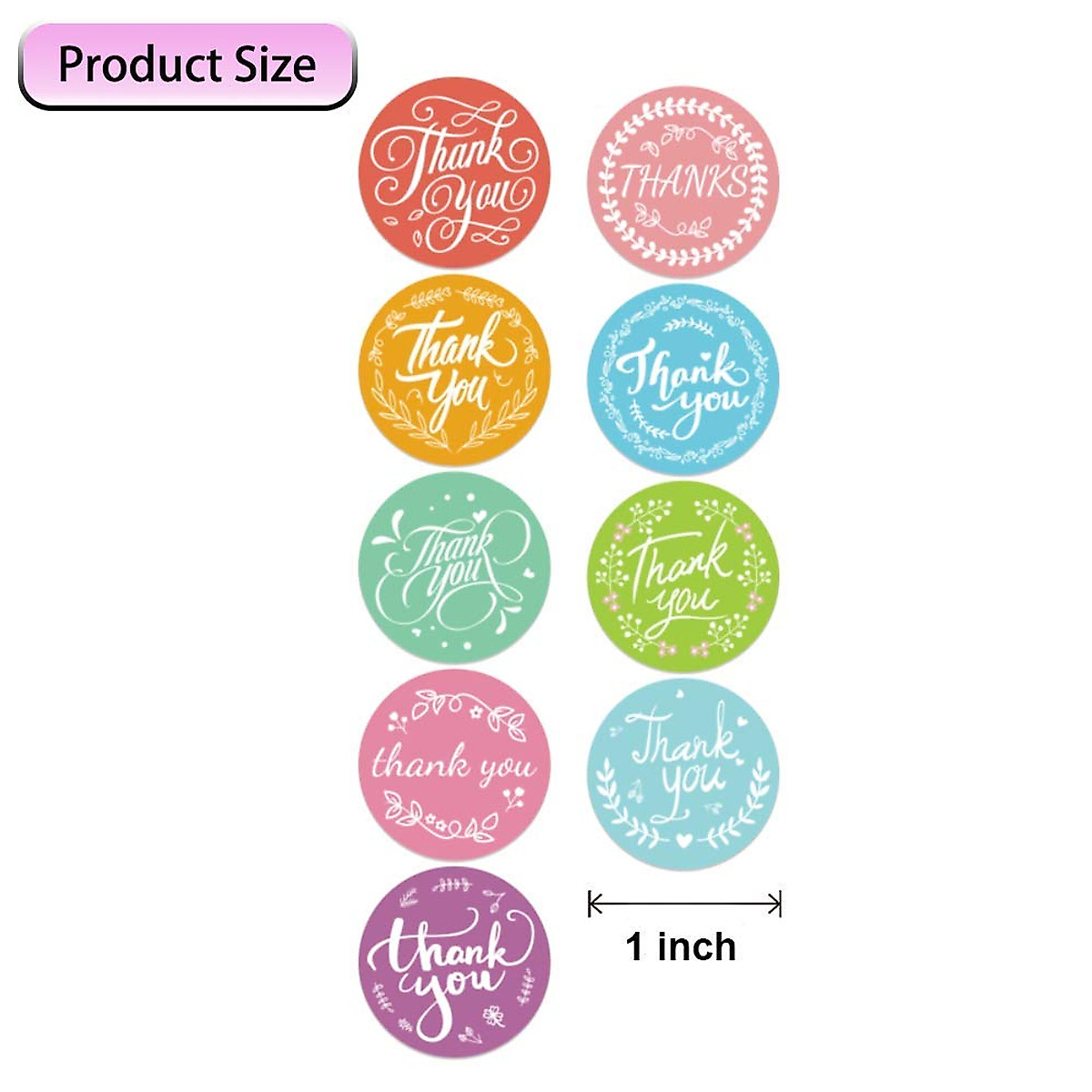 PMCDS2G Thank You Stickers Roll 1" Flower Wreath 9 Beautiful Styles 500 Units in One Roll for Gift Décor Sealing