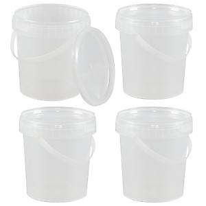 Xyskin 10 Pack Round Plastic Bucket Food Storage Containers, 28 oz Ice Cream Buckets with Lid and Handle, Clear