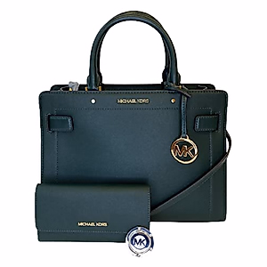 Michael Kors MICHAEL Michael Kors Rayne MD EW Satchel bundled with Trifold Wallet Purse Hook (Racing Green)