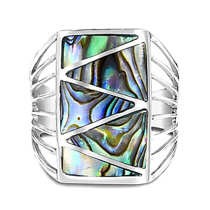 AeraVida Stripe Line Zig-Zag Abalone Shell .925 Sterling Silver Ring | Elegant Statement Ring for Women | Ablone Accessory | Ring Size (8)