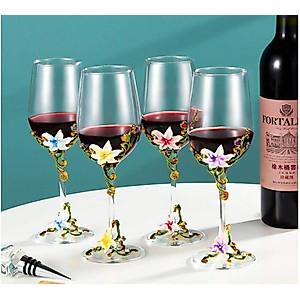 Simcat Handmade Painted Enamel Flower Glass Wine Glasses Transparent Refined Goblet, Stem For Cabernet, Gifts (Purple double gift box,2 Gift Box)