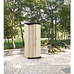 Rubbermaid Vertical Resin Weather Resistant Outdoor Storage Shed, 2x2.5 ft., Olive and Sandstone, for Garden/Backyard/Home/Pool