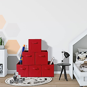 Sorbus Foldable Storage Cubes - 6 Fabric Baskets for Organizing Pantry, Shelf, Toy Box, Cubby, Closet Organizer - 11 Inch Collapsible Closet Organizers and Storage Bins - Red Storage Cubes with Handle
