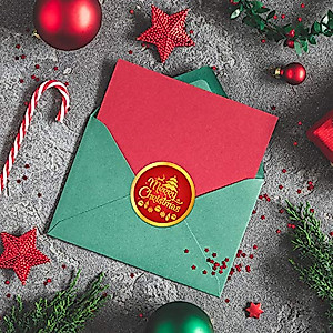 Ruisita 500 Pieces Gold Foil Merry Christmas Stickers Seals Labels Round Golden Christmas Holidays Seal Stickers or Christmas Favor Gift Cards Envelopes Seals