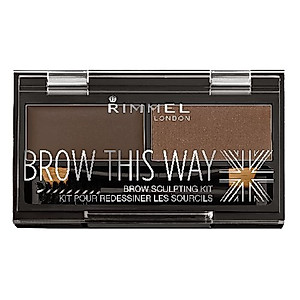 Rimmel London Brow This Way Eyebrow Sculpting Kit, Powder & Wax Duo for Ideally Groomed Brows, Dark Brown, 2.4 g