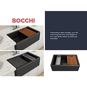 BOCCHI Arona Apron-Front 33 in. Single Bowl Granite Composite Kitchen Sink with Integrated Workstation and Accessories in Metallic Black