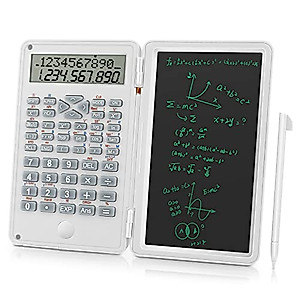 LINGSFIRE Scientific Calculator with Erasable Writing Board, 10-Digit LCD Display Foldable Desk Calculator Physics Graphing Calculator for Student Teacher Financial Office Business High School, White