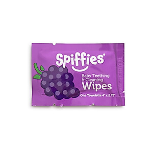 Spiffies Baby Oral Care Tooth Wipes - Gum & Teeth Wipe Tissues for Teething Relief & Cleaning Infant & Toddler Teeth - Baby Tooth Wipes w/Xylitol for Ages 0-12 Months & Up (Grape, 20 Count, 3 Pack)