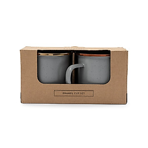 Barebones Enamel Cup - Enameled Steel Mug Set of 2 14-oz - Stainless Steel Rim for Camping and Outdoor Use- Slate Gray