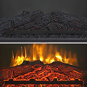 Zokop 25''W Freestanding Electric Fireplace Stove Space Heater with Realistic Flame, Wood Mantel, Remote Control for Home Room Indoor, 1500W-Black