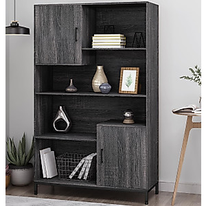 LUMIINOFAMI Book Case, 64.5'' Tall Bookshelf with 2 Storage Cabinets, 4 Tier Bookshelf with Storage, Cube Unit Bookcase with Doors Open Shelf Bookcase for Living Room Indoor Office(Dark Grey)
