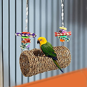 Parrot Grass Woven Tunnel Bird Chewing Relaxing Swing Bird Woven House Toy with Hole Birdcage Accessories for Cockatiel Budgie Hamster