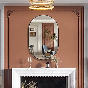 CASSILANDO Oval Mirror, 20"×30" Oval Bathroom Mirror, Metal Frame Mirror, Hang Horizontally or Vertically Unique Wall Mounted Mirror, Black Vanity Mirror for Living Room, Bathroom, Bedroom, Entryway