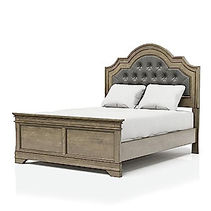 Furniture of America Apollinarius Transitional Wood 3-Piece Set, Tufted Headboard King-Size Bed and 3-Drawer Nightstand for Bedroom, Antique Warm Gray