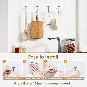 MUSICATE Large Adhesive Hooks, Transparent Self Adhesive Wall Hooks Heavy Duty 22 LB Waterproof Sticky Hooks Reusable Seamless Hooks Utility Hooks for Bathroom Kitchen Ceiling Office 10 Packs