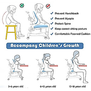 Costzon Kids Chair, Adjustable Height Student Chair w/Sit-Brake Casters, Lumbar Support, Seat Depth Adjustable, Home School Ergonomic Computer Chair for 3-18 Years Old, Kids Desk Chair (Blue)