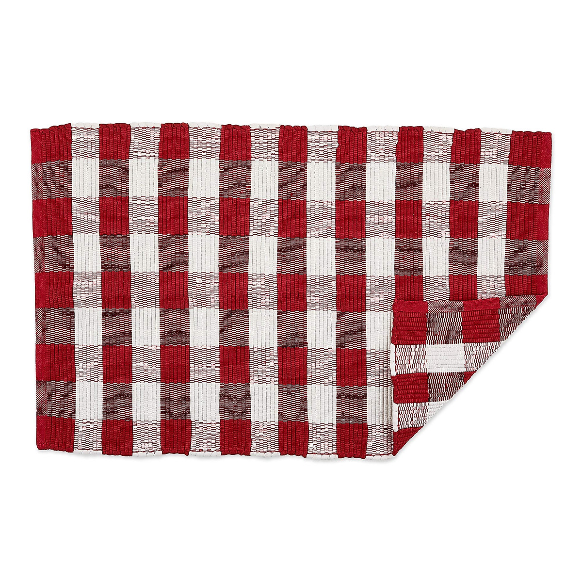 DII Buffalo Check Rug Collection, Hand Dyed Reversible Chindi Rug, 26x40, Red