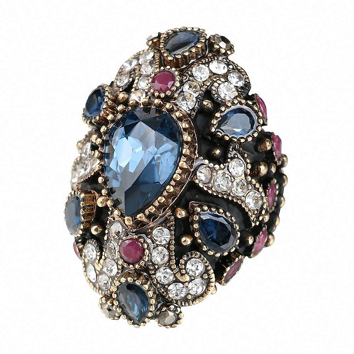 BiLiBiLi Jewelry Vintage Wedding Rings For Women Crystal Antique Gold Plated Party Cocktail Ring (9)