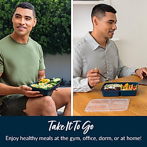 Bentgo Prep 3-Compartment Meal-Prep Containers with Custom-Fit Lids - Microwaveable, Durable, Reusable, BPA-Free, Freezer and Dishwasher Safe Food Storage Containers - 10 Trays & 10 Lids (Navy Blue)
