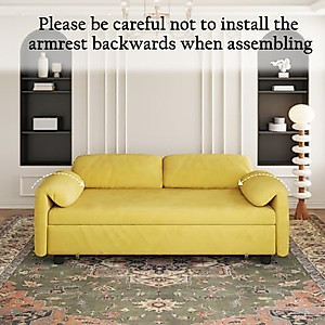 Convertible Pull Out Sofa Couch Bed with Mattress, 54'' Velvet 2-Seater Loveseat Sleeper, Futon Couches Pull Out Bed, Pop Up Daybed Sofa Bed with Storage Pockets for Living Room Small Space (Yellow)