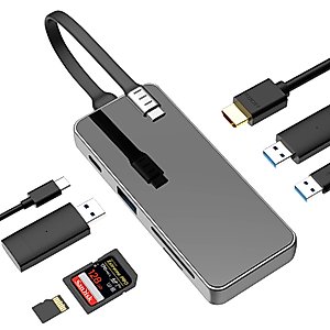 USB C Hub, 4K@60Hz HDMI USB C Docking Station, 7 in 1 USB Hub with 3 USB-A 5Gbps, PD 100W, TF/SD Card Reader, USB C Adapter Compatible for iPhone 15/Mac/Dell/Acer/HP/ASUS/Steam Deck/Rog Ally