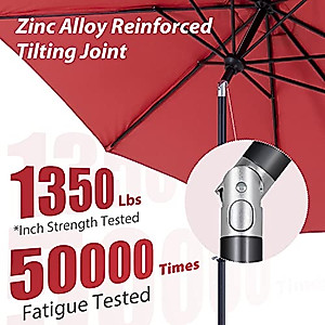 Tempera 9' Outdoor Market Patio Table Umbrella with Push Button Tilt and Crank,Large Sun Umbrella with Sturdy Pole&Fade resistant canopy,Easy to set,Rust Red