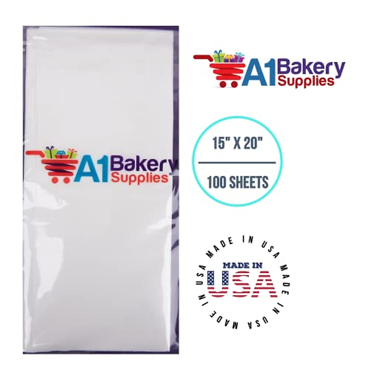 A1 Bakery Supplies Acid-Free White Tissue Paper 15 x 20, Pack of 100 Sheets