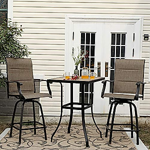 PHI VILLA 2 PCS Outdoor Swivel Bar Stools Bar Height Patio Chair with Padded Sling Fabric, All Weather Resistant Steel Frame