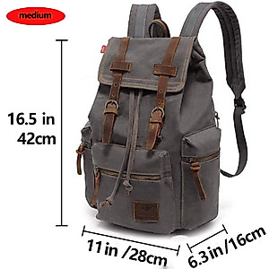 Canvas Backpack, P.KU.VDSL-AUGUR Series Vintage Canvas Leather Backpack Hiking Daypacks Computers Laptop Backpacks Unisex Casual Rucksack Satchel Bookbag Mountaineering Bag for Men Women