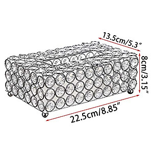 Sumnacon Rectangular Crystal Tissue Box Cover, Decorative Toliet Paper Box, Crystal Napkin Holder, Facial Tissue Holder for Bathroom/Dresser/Night Stand/Desk/Table, Silver