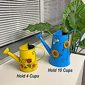 Westcharm Decorative Sunflower & Bee Metal Watering Can (Vol: 10 Cups) | Large Blue Watering Can | Garden Décor Housewarming Gift for Mother Women Friends Gardeners Plants Lovers