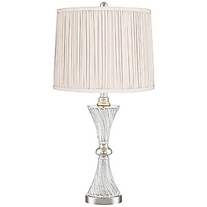 Regency Hill Luca Modern Table Lamps Set of 2 with USB Charging Port 25 1/2" High Twisted Glass Oyster Shirred Fabric Drum Shade for Bedroom Living Room Bedside Nightstand House Desk Office