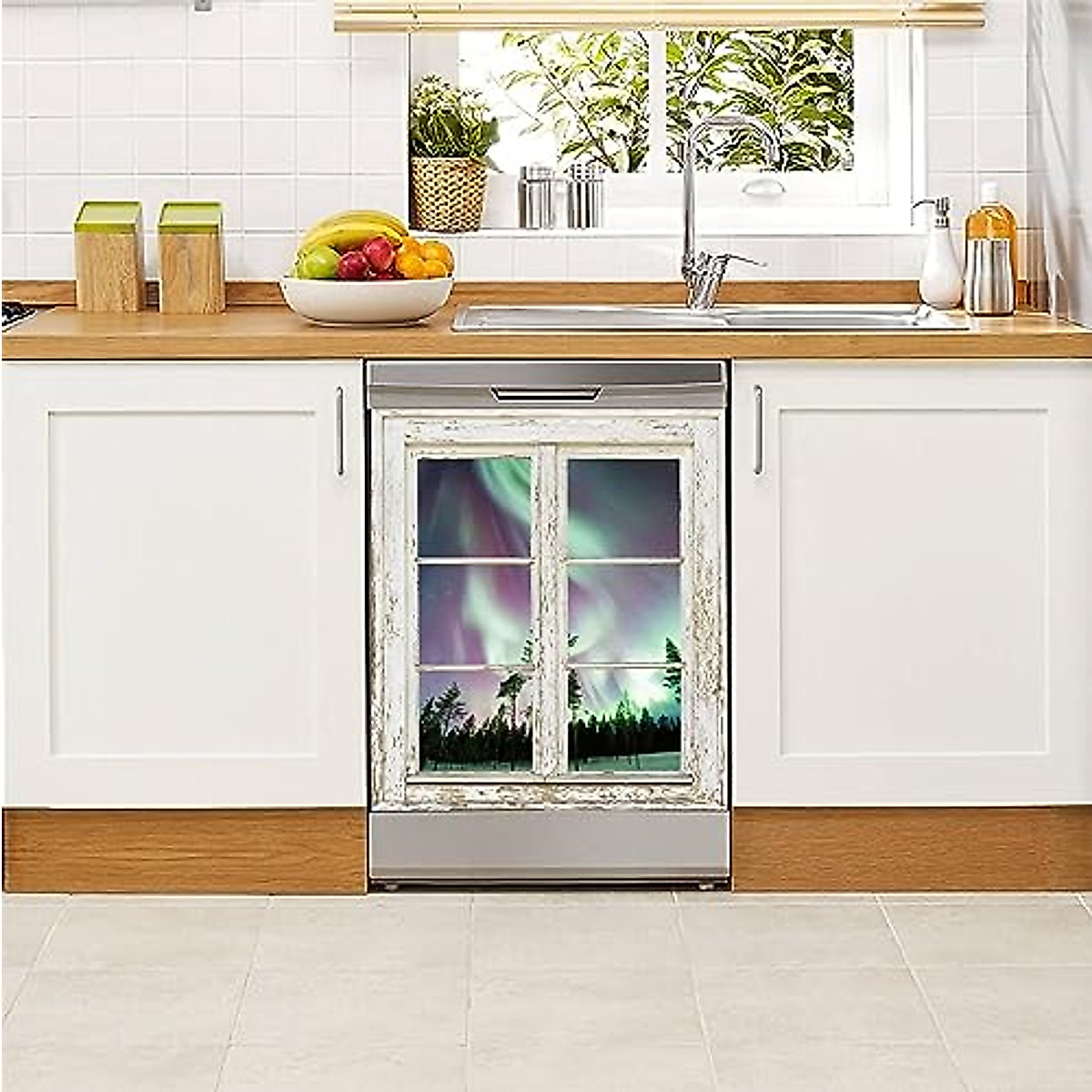 Dishwasher Magnet Cover Borealis Magnetic Refrigerator Stickers Decorative Appliance Cover Fridge Panels Metal Door Garage 23x26in