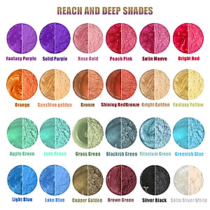 Mica Powder 24 Color 10g Each Pack, Pigment Powder Set for Painting, Nail Polish, Fine Arts, Lip Gloss, Makeup, Bath Bomb, Handmade Soap Making and Epoxy Resin