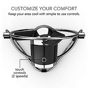 SHARPER IMAGE SBM1-SI USB Fan with Soft Blades, 2 Speeds, Touch Control, Quiet Operation, Metal Frame, 5V Wall Adapter, 6 ft. Cable, Personal, Black/Chrome