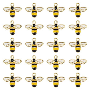 Julie Wang 40pcs Enamel Tiny Bumble Bee Charm for Necklace Bracelet Earrings Jewelry Making Craft DIY Decoration Fairy Style Pendant 14x12mm