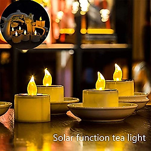 Solar Lantern Tea Lights Candles, Flameless Rechargeable Flickering LED Candle Lights, Outdoor Waterproof for Garden, Yard, Pathway, Balcony, Wedding, Party, Holidays, Home Décor