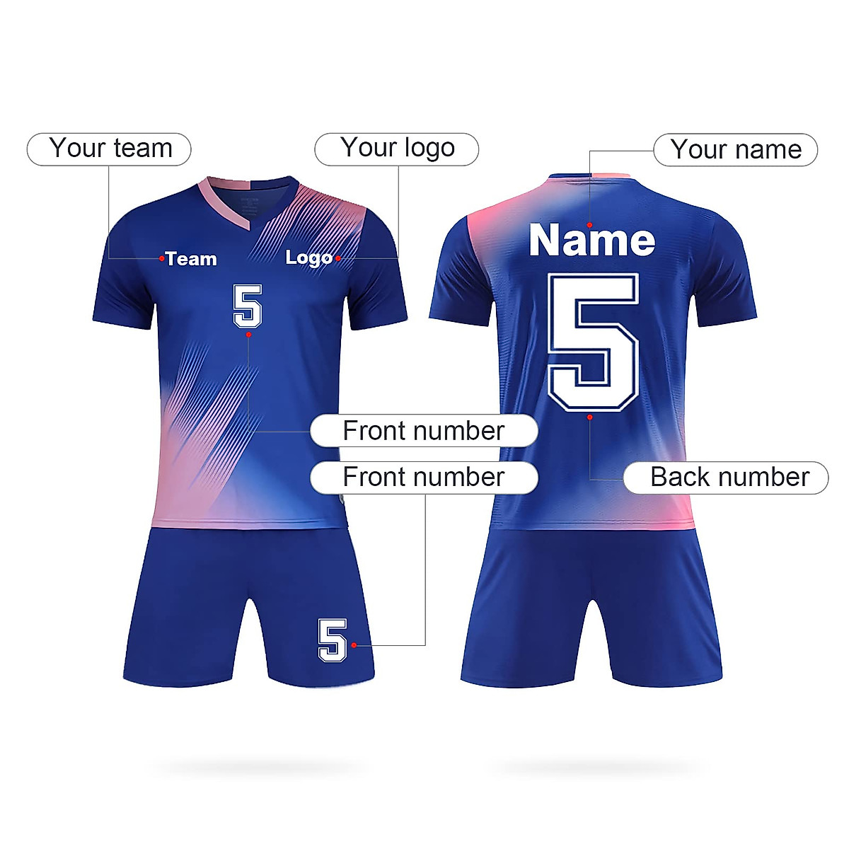 LAIFU Custom Soccer Jersey for Kids Soccer Uniforms for Men Women with Name Team Number Logo Sapphire Blue 4X-Small