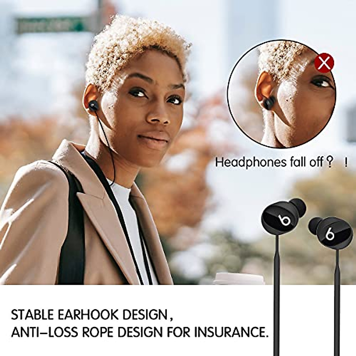 SUIHUOJI for Beats Studio Buds Strap, Soft Silicone Special Anti-Skid Design Sports Anti Lost Strap Lanyard Accessories Compatible with Beats Studio Buds Earbuds Neck Rope Cord(Black)