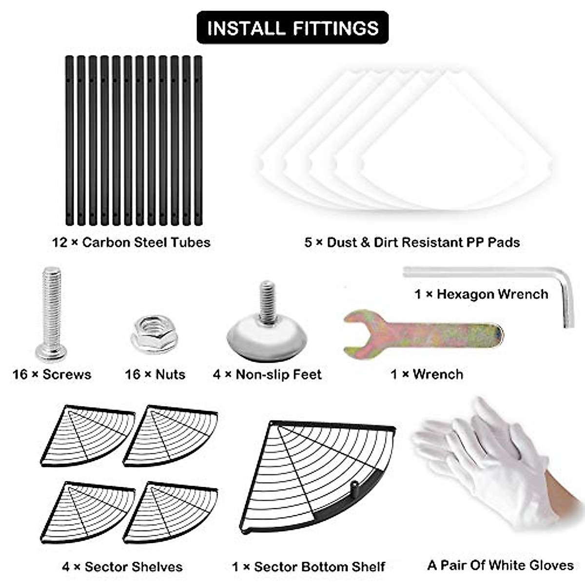 Winterworm 5-Tier Metal Corner Shelf,Black Carbon Steel Kitchen Corner Shelf Pot Storage Rack for Home Office Kitchen Organizer