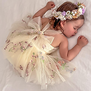 Newborn Baby Girl Embroidered Romper Dress Infant Girls Floral Sleeveless Bodysuit Mesh Tutu Tulle Dresses Summer Outfits (White,6-12 Months)
