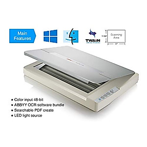 Plustek A3 Large Format Flatbed Scanner OS 1180 : 11.7x17 scan Size for Blueprints and Document. Design for Library, School and Soho. A3 scan for 8 sec, Support Mac and PC
