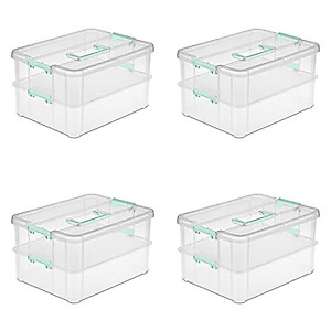 Sterilite Stack & Carry 2 Layer Box Small Storage, Clear, Pack of 4